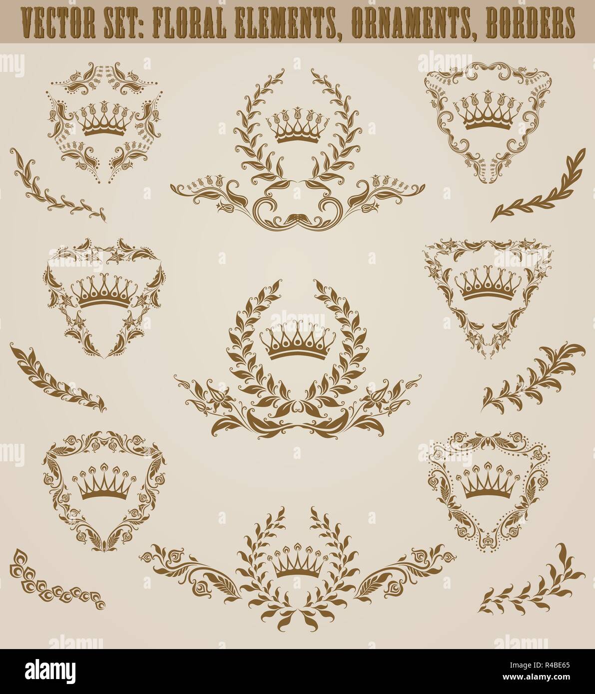 Set of golden monograms with floral elements for page, web design ...