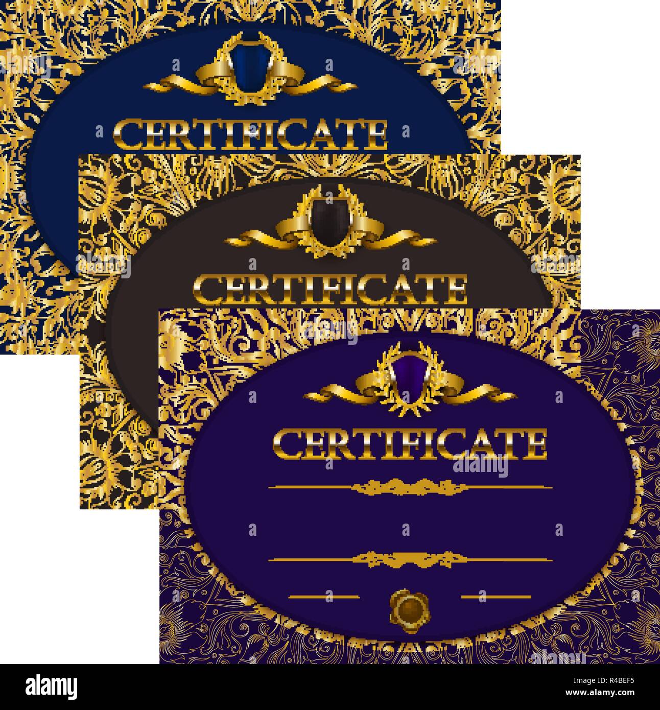 Set of elegant templates of diploma with decoration of lace, ribbon ...