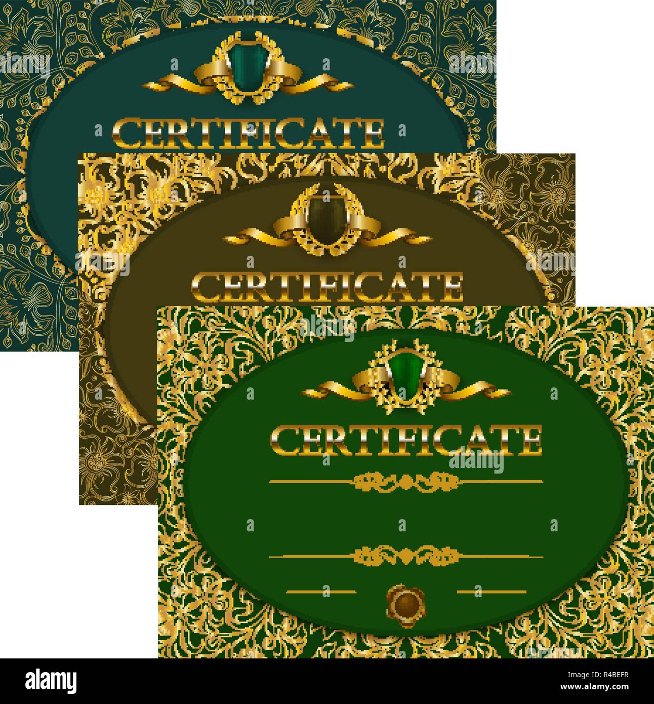 Set of elegant templates of diploma with decoration of lace, ribbon ...
