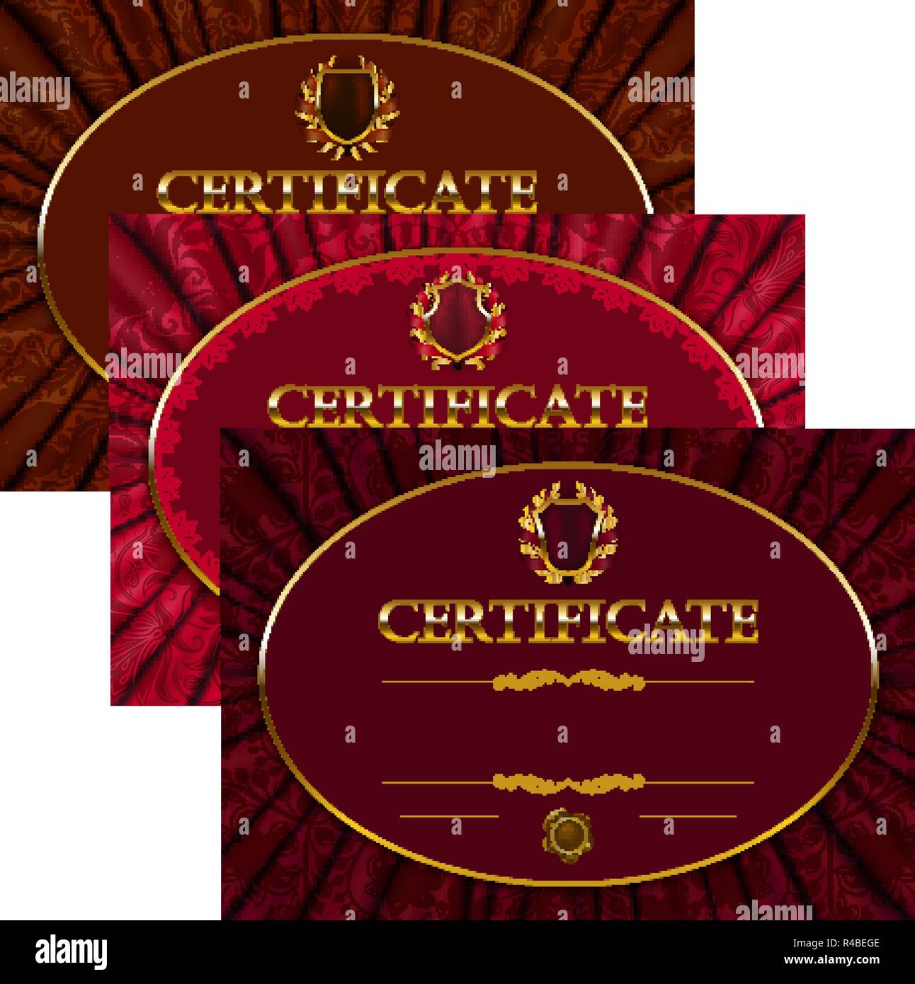Set of elegant templates of diploma with lace ornament, ribbon, wax ...