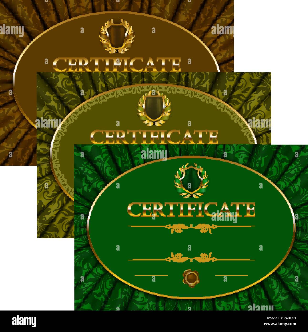 Set of elegant templates of diploma with lace ornament, ribbon, wax ...
