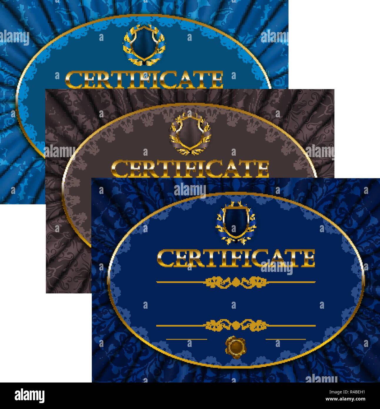 Set of elegant templates of diploma with lace ornament, ribbon, wax ...