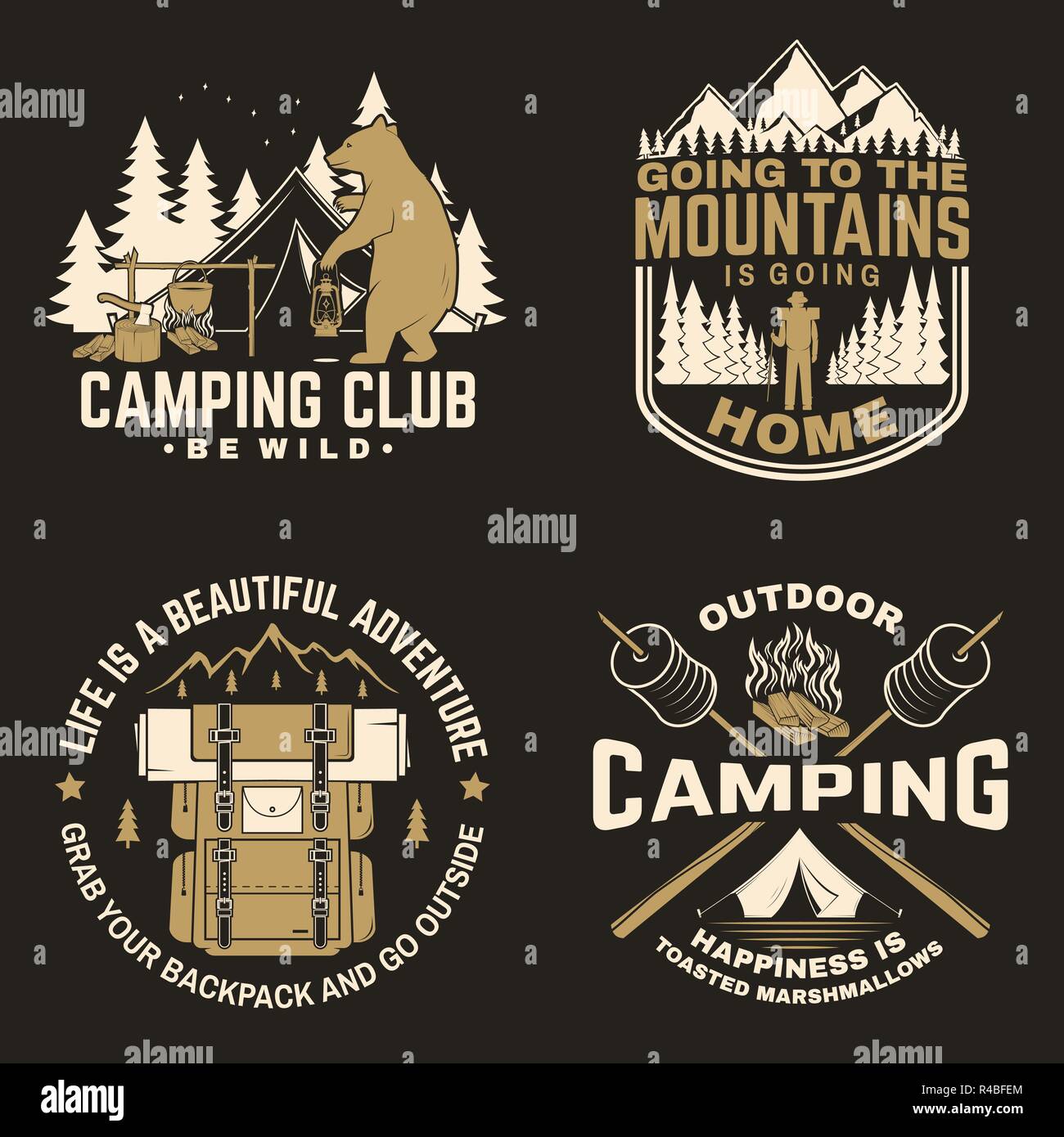 Happy camper. Vector. Concept for shirt or logo, print, stamp or tee. Vintage design with ...