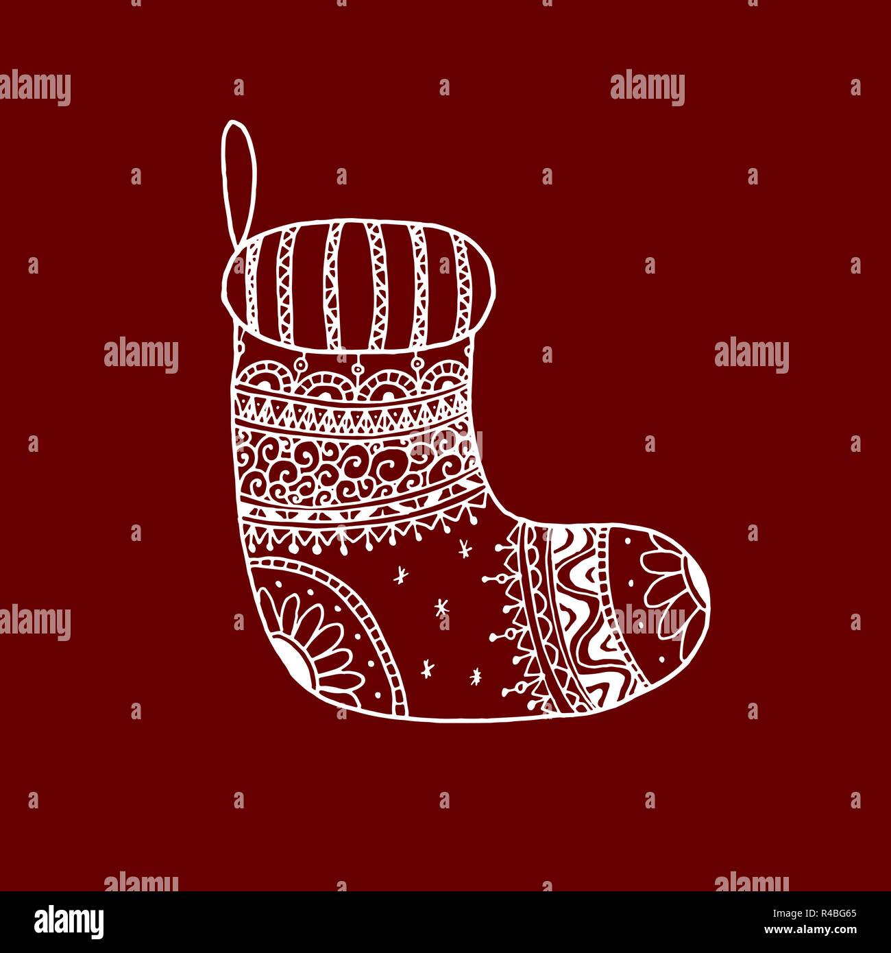 Vector Christmas decorative symbol - sock. Christmas hand drawn white ...