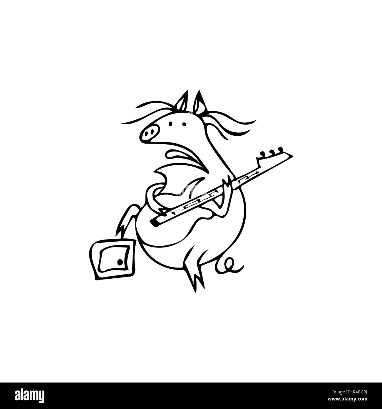Vector illustration of a funny pig with a guitar and combo. Pig Rock ...