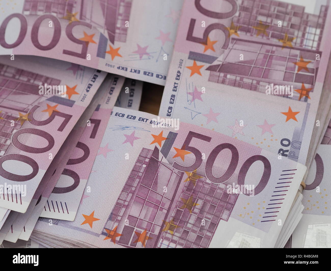 Stacks of red German 500 Euro notes in a square arrangement Stock Photo ...