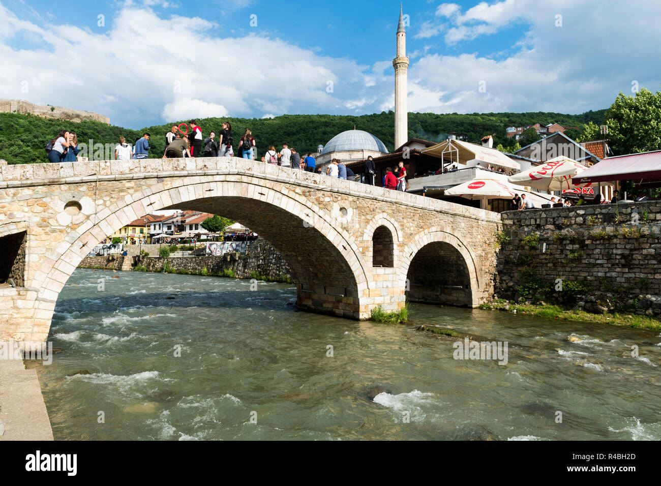 Stone bridge over Bistrica river and Sinan Pasha Mosque, Prizren ...