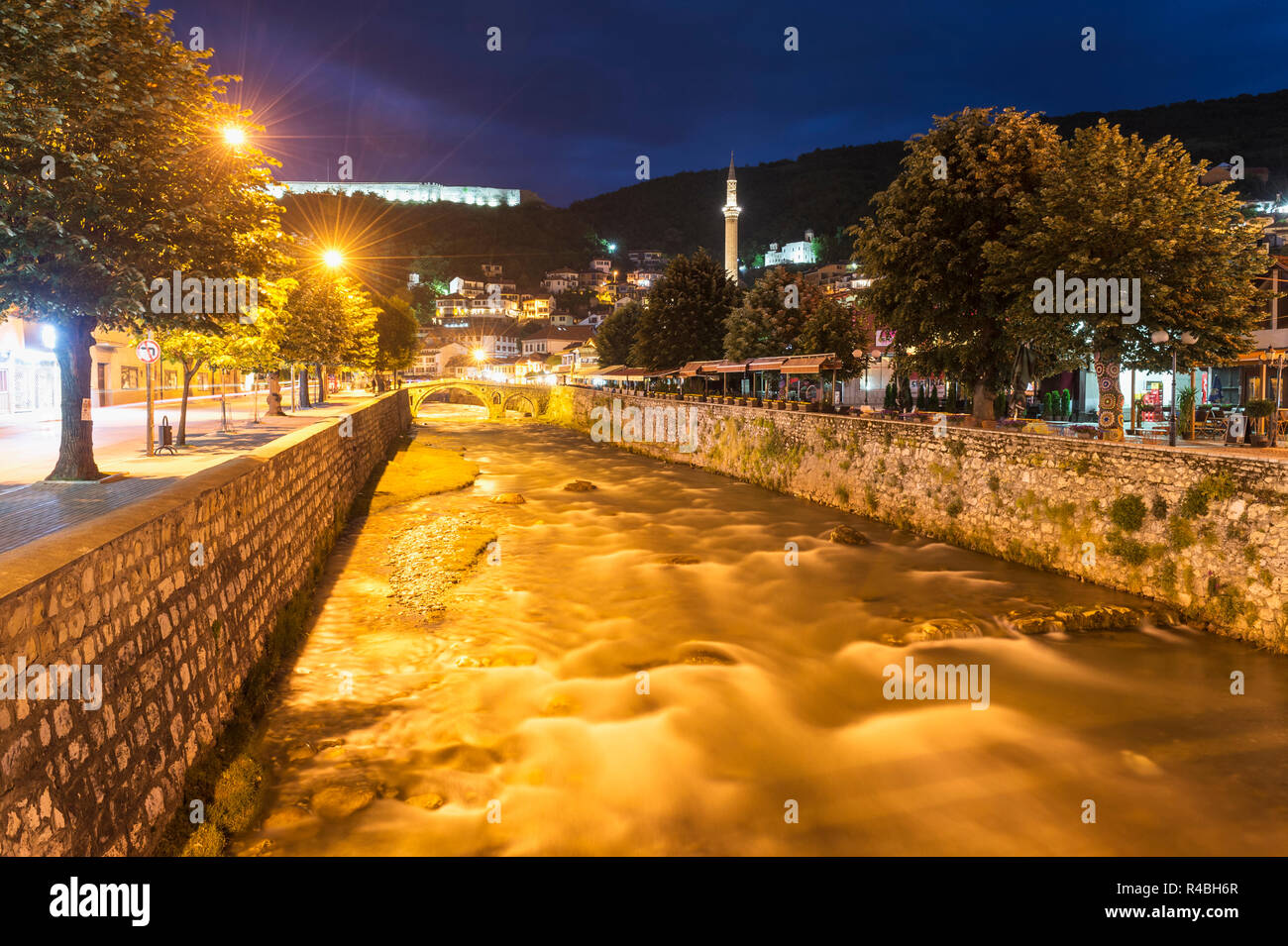 Stone bridge over Bistrica river and Sinan Pasha Mosque at early ...