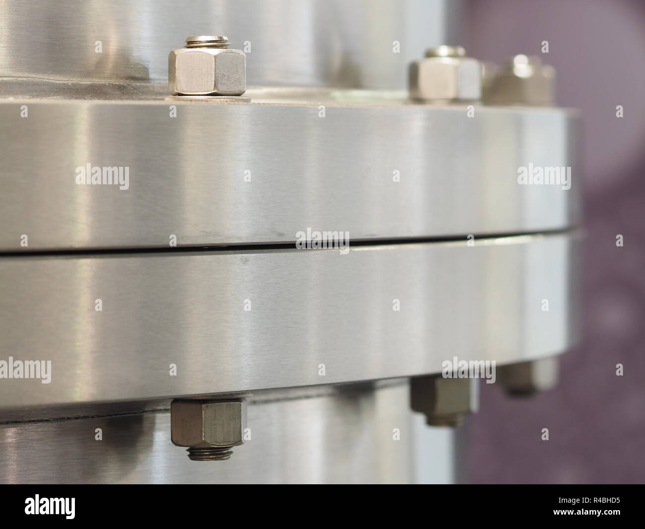 Industrial stainless bolted steel flange connection on pipework Stock ...