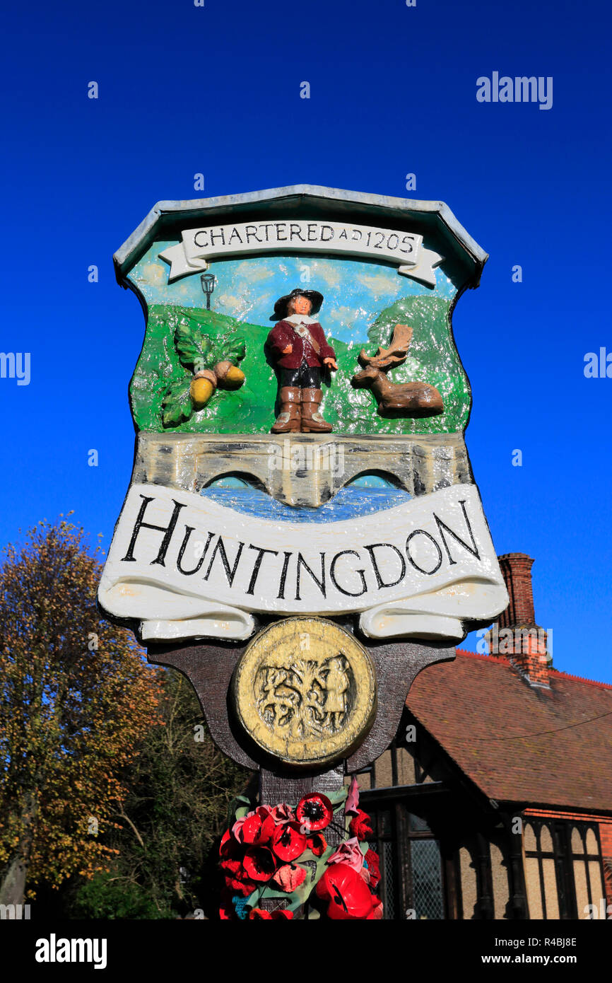 Huntingdon town sign, Cambridgeshire; England; UK Stock Photo - Alamy