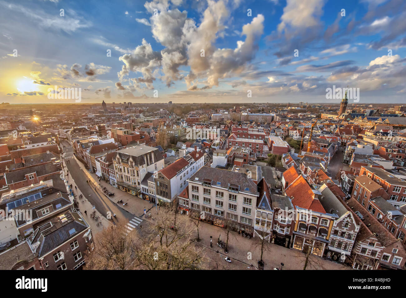 View over historic part of Groningen city at sunset Stock Photo - Alamy