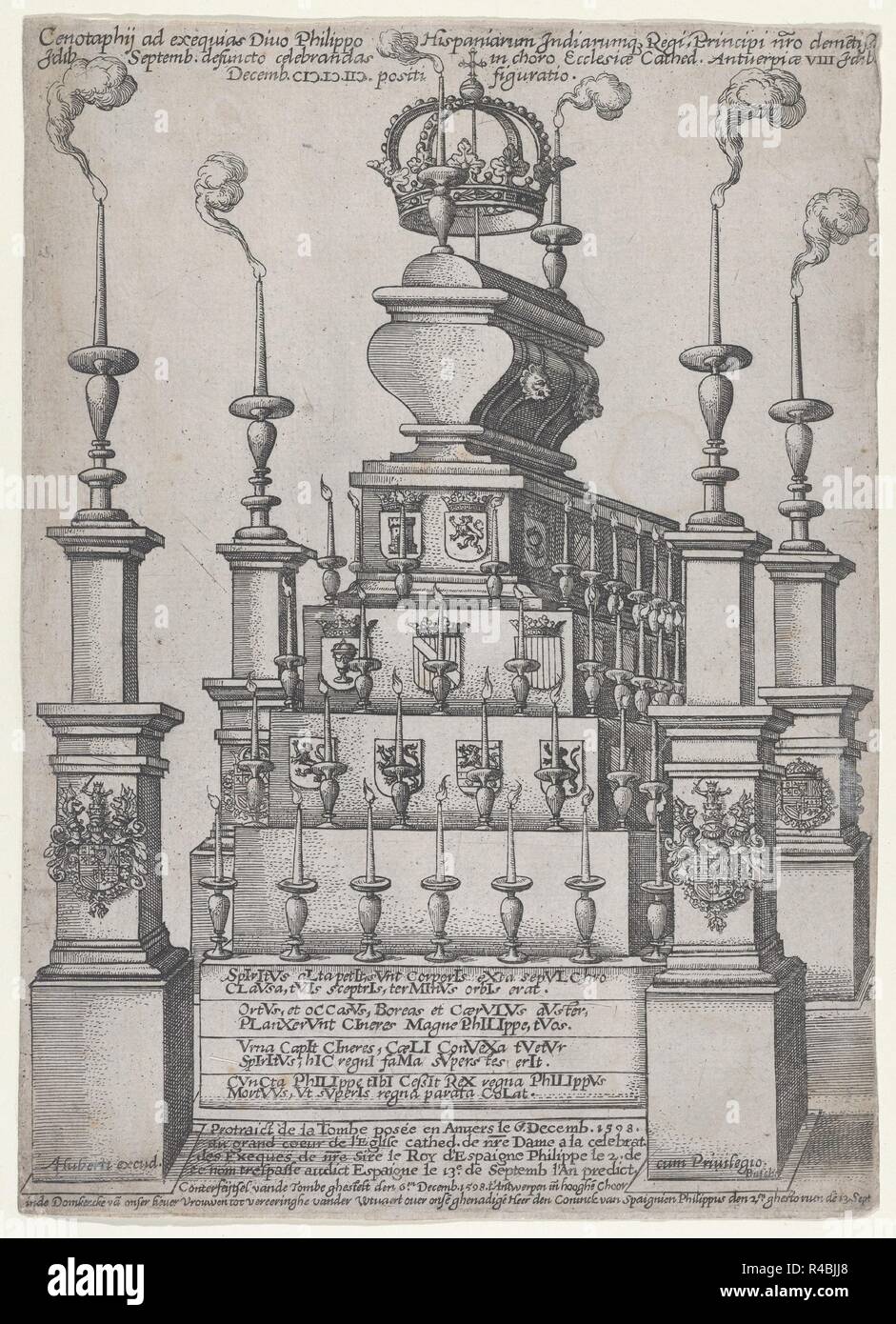 Catafalque of Philip II, King of Spain, in Antwerp Cathedral, December ...