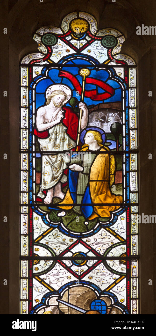 Stained glass window church of Saint John, Saxmundham, Suffolk, England ...