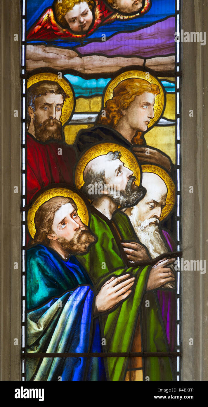 Stained glass window church of Saint John, Saxmundham, Suffolk, England ...