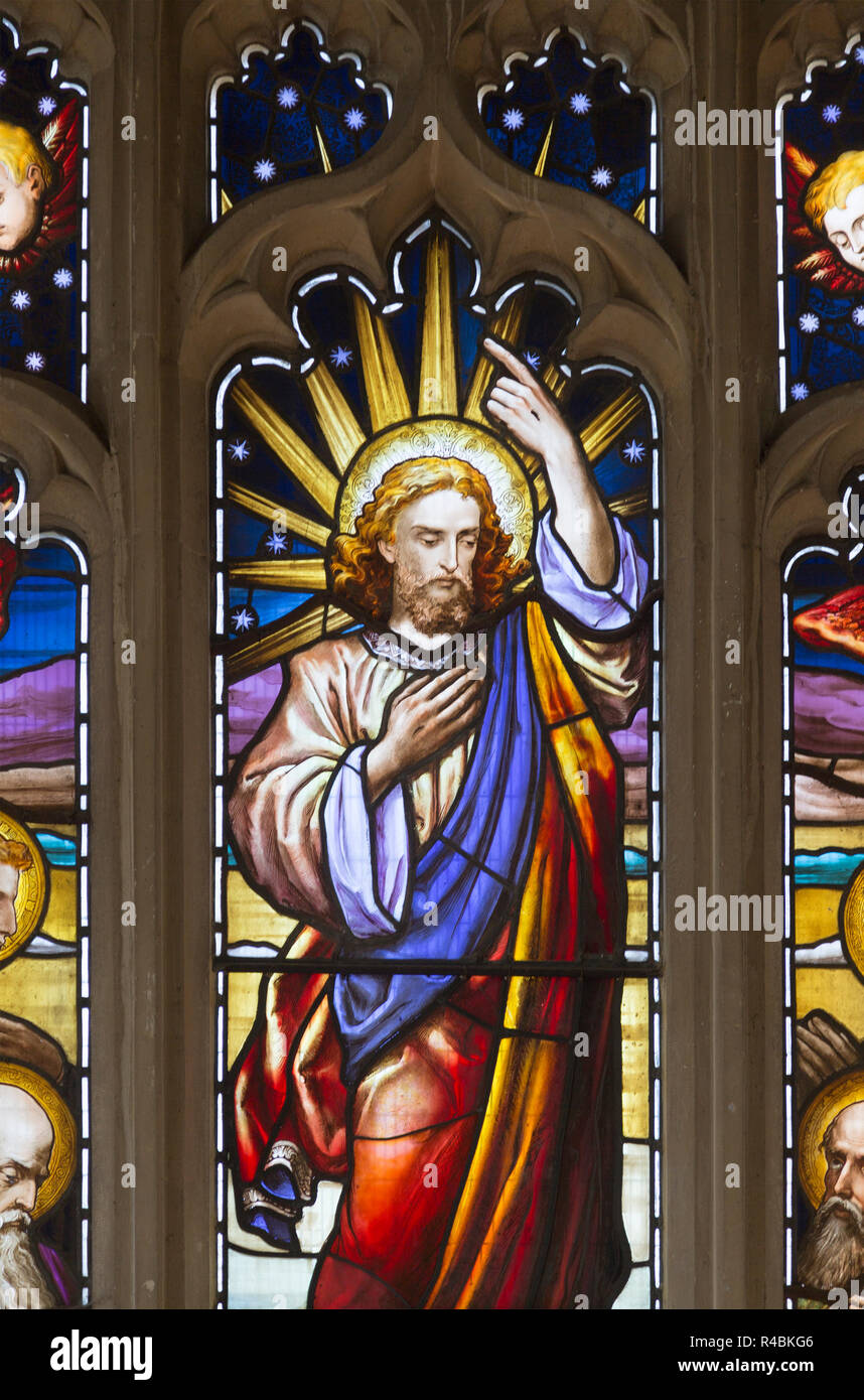 Stained glass window church of Saint John, Saxmundham, Suffolk, England ...