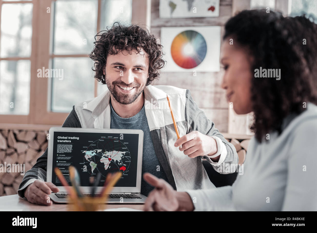 Playful mood. Kind male person expressing positivity while ...