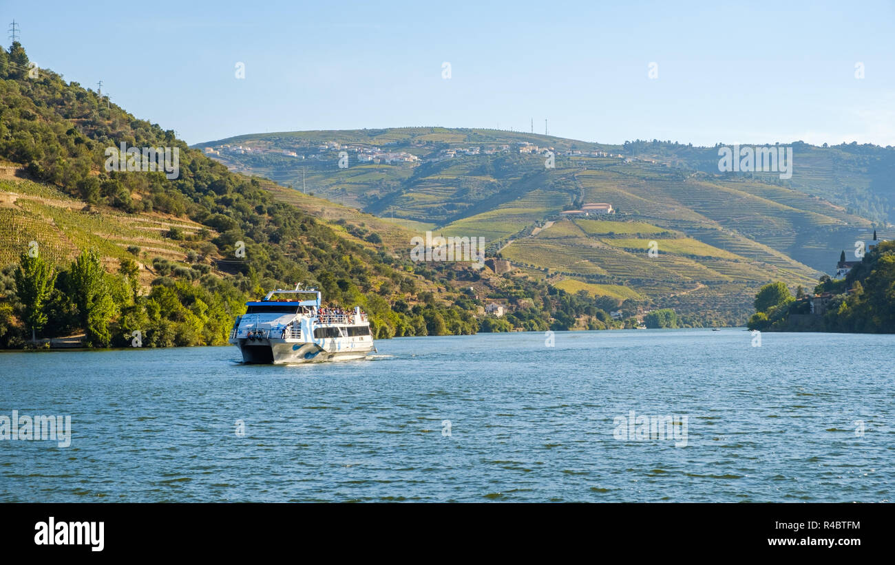 Pinhao, Portugal - October 05, 2018 : Boat carrying tourists on the ...