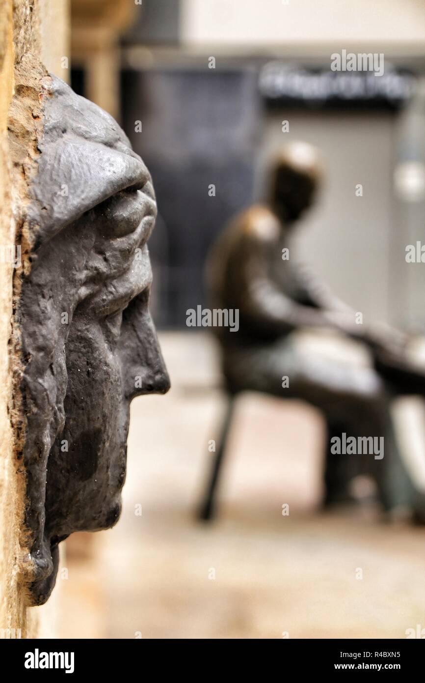 Vintage face of goddess in fountain in El Raval neighborhood in Elche ...