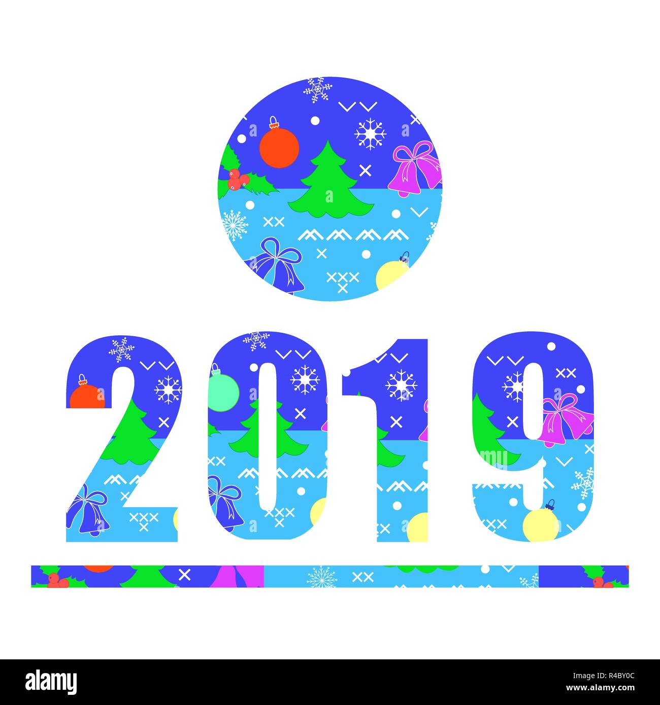 Numbers 2019 decorated with Christmas symbols. Festive background ...