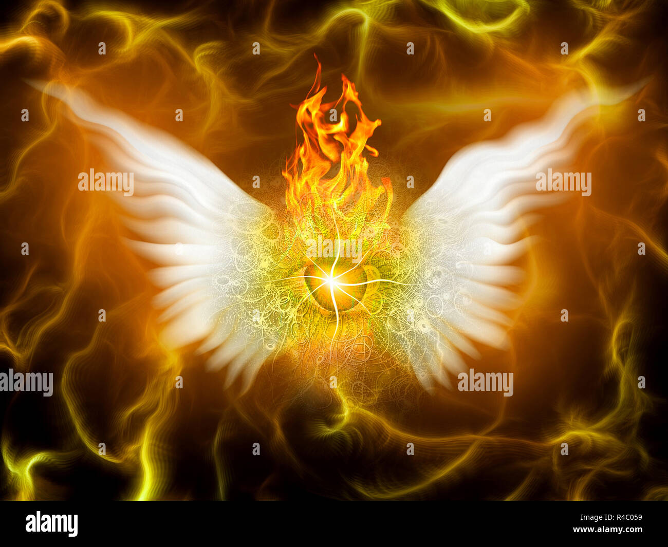 Flaming God. Winged eye in fire Stock Photo - Alamy