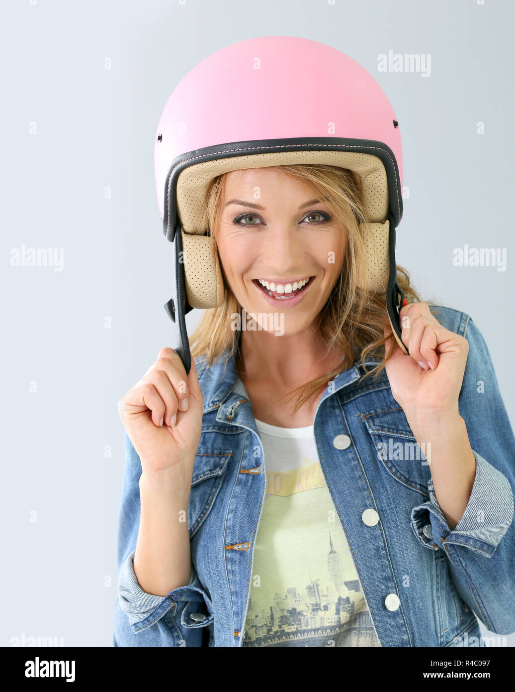 Caucasian woman wearing motorcycle helmet hi-res stock photography and ...