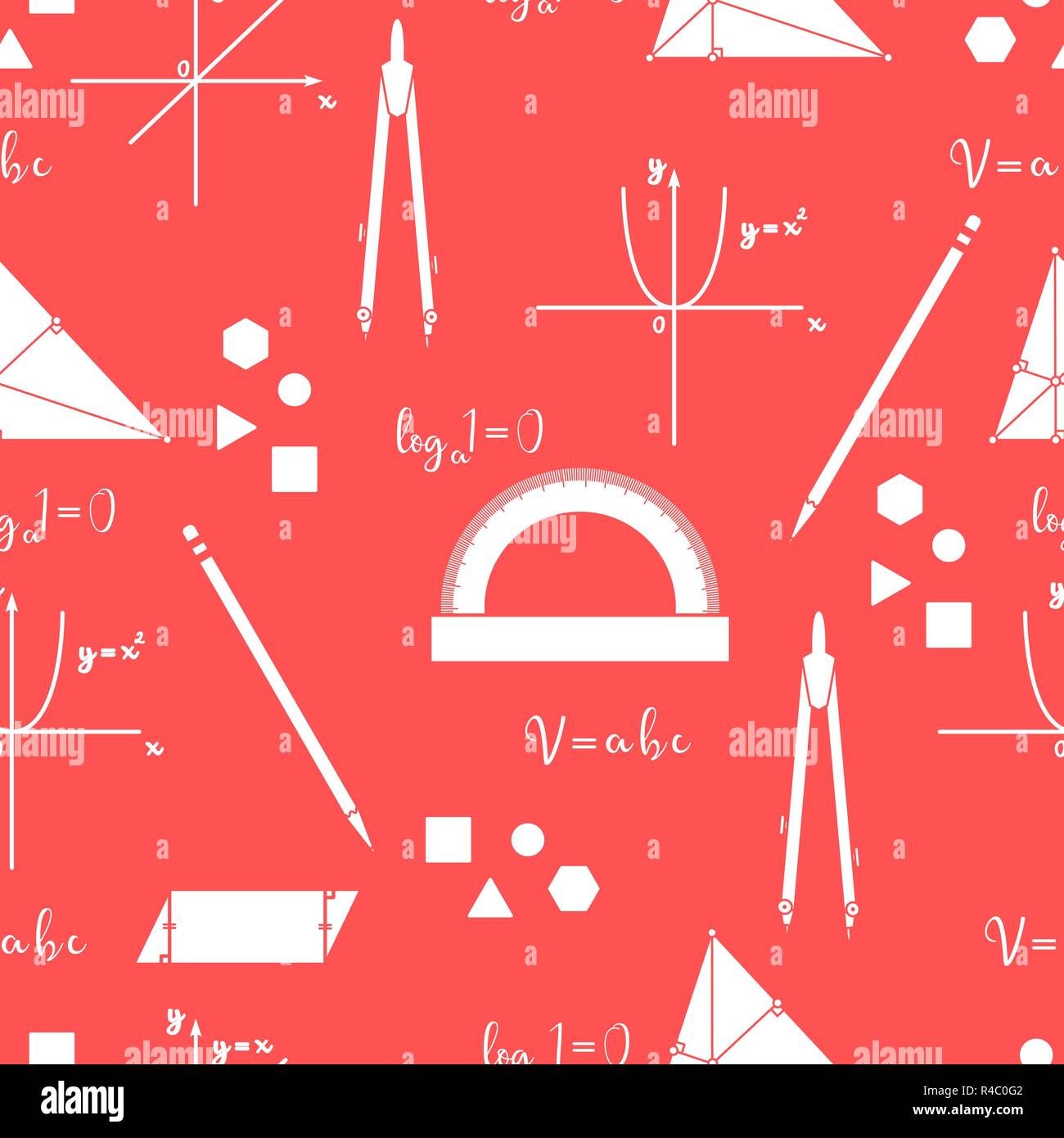 Mathematical Scientific Vector Seamless Pattern With Geometry Plots Tools And Formulas
