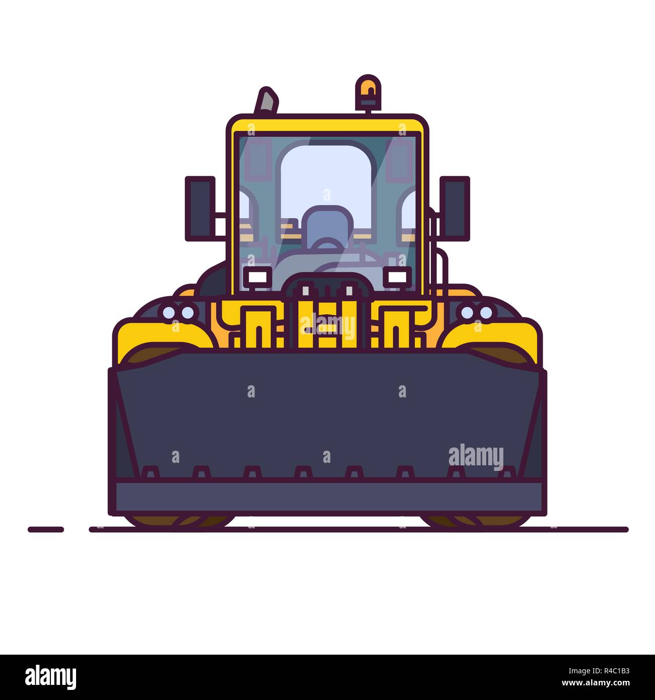 Front view of yellow bulldozer or wheel loader. Line style vector ...