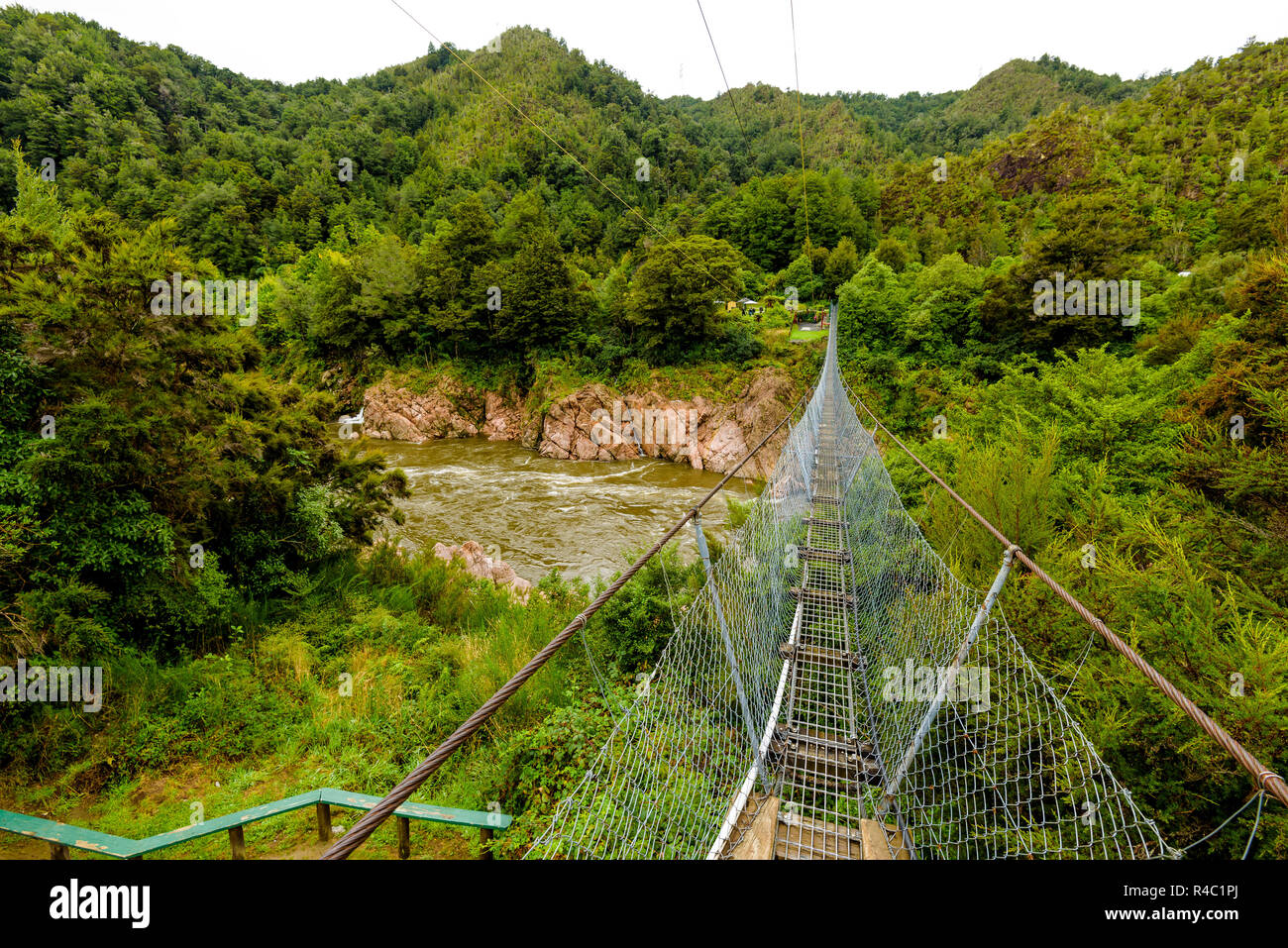 Buller Gorge Swing Bridge over Buller river, West Coast, South Island ...