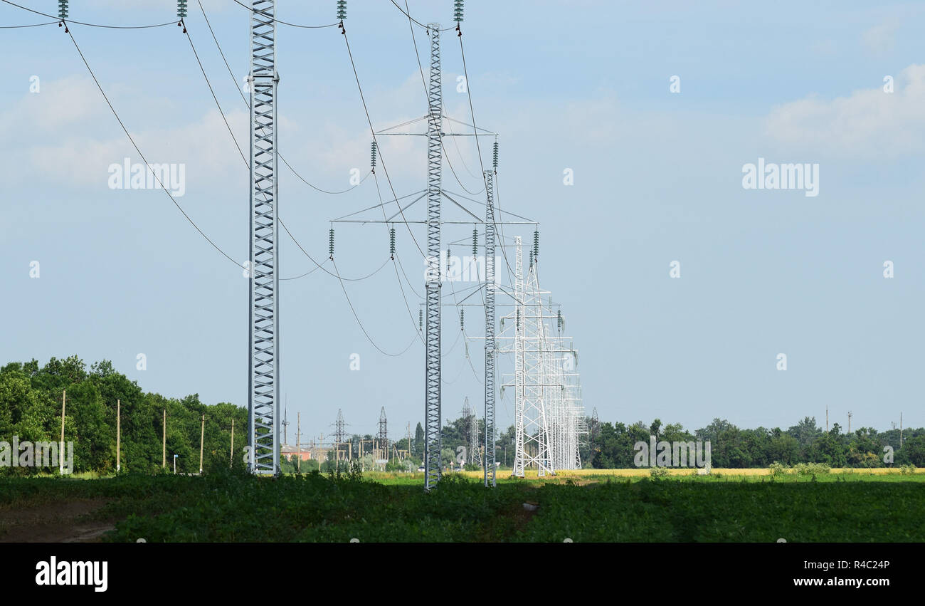 Construction of a high-voltage power line Stock Photo - Alamy