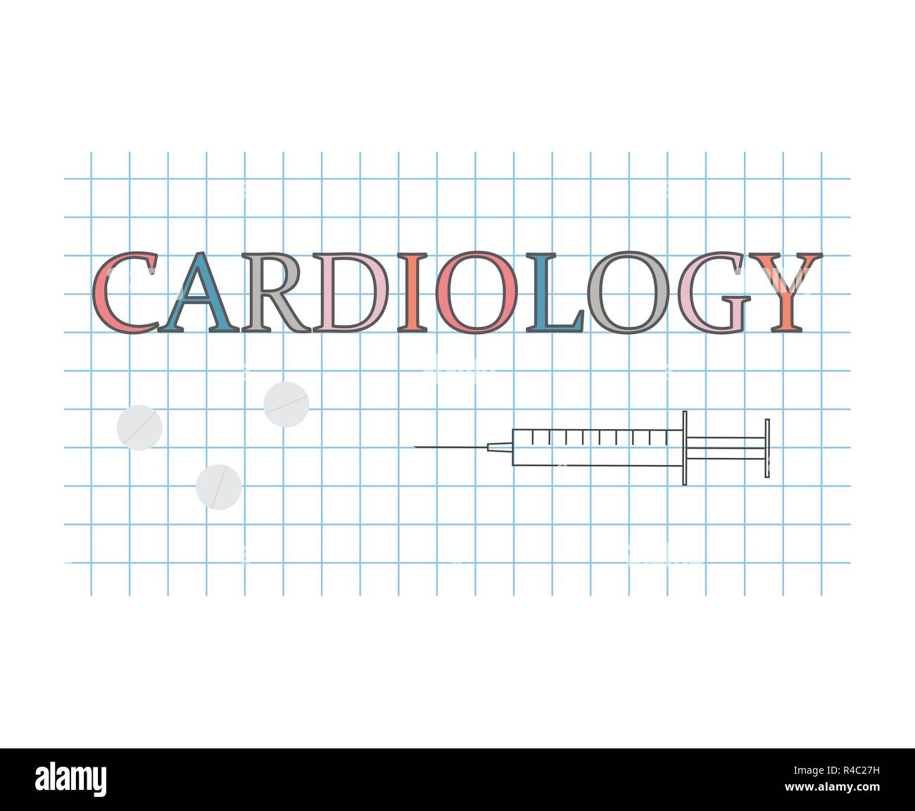 cardiology word on checkered paper sheet- vector illustration Stock ...