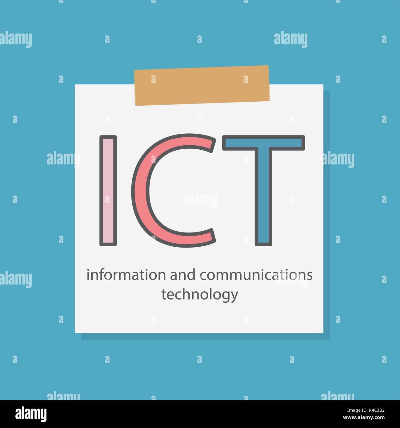 ICT Information and communications technology written in a notebook ...