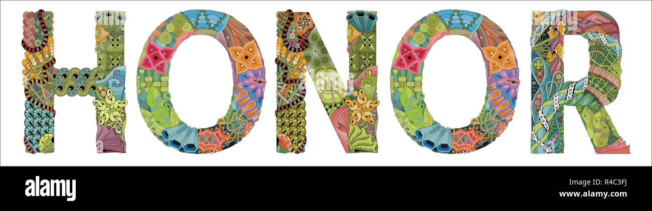 Hand-painted art design. Illustration word HONOR painted in warm colors ...
