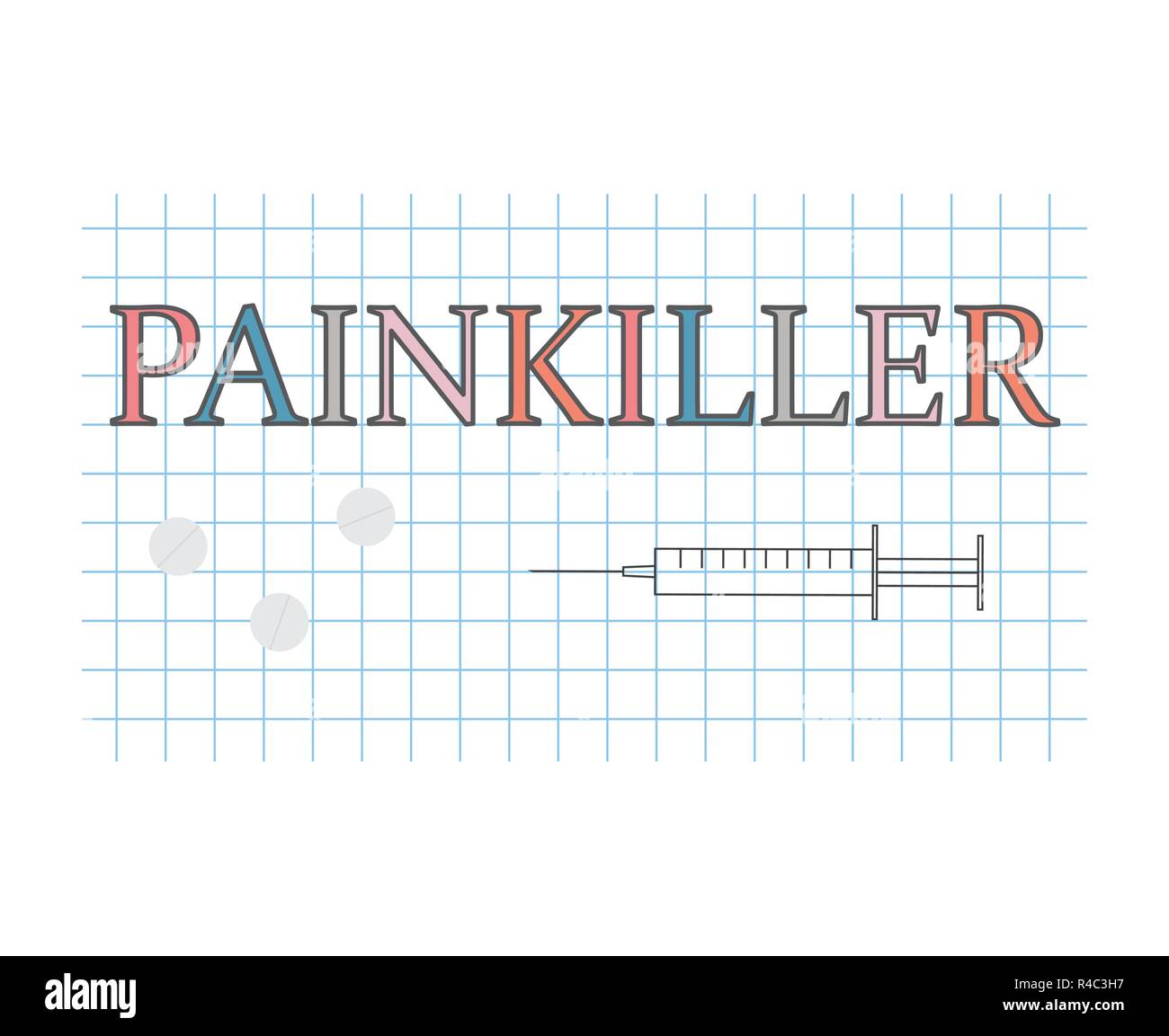 painkiller word on checkered paper sheet- vector illustration Stock ...
