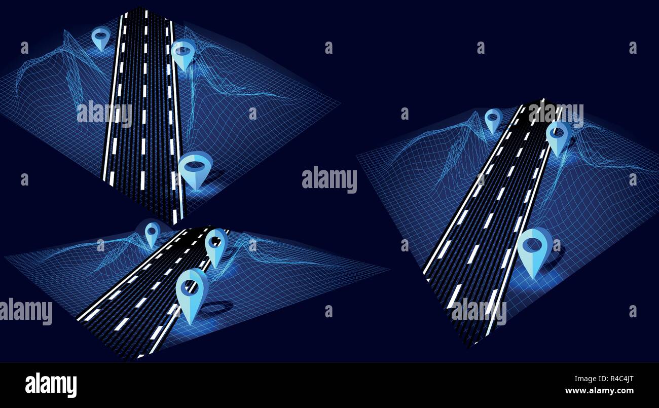 Road, highway in 3D on the graphical interface. Futuristic hud design ...