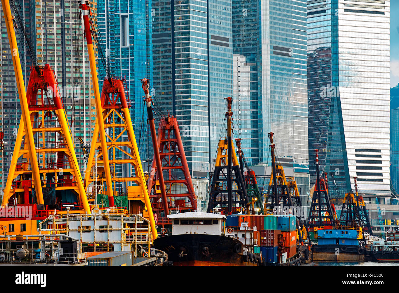 Hong Kong Harbor with cargo ship Stock Photo - Alamy