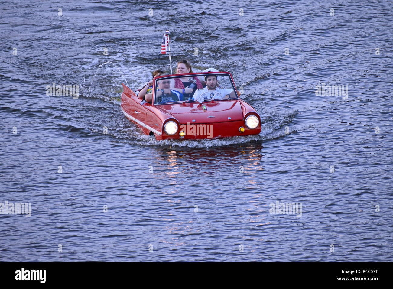 Orlando, Florida. November 25, 2018 Nice family having fun red Amphicar ...