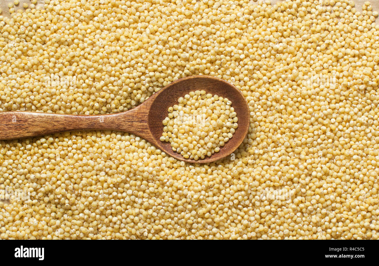 Raw millet with a spoon Stock Photo - Alamy