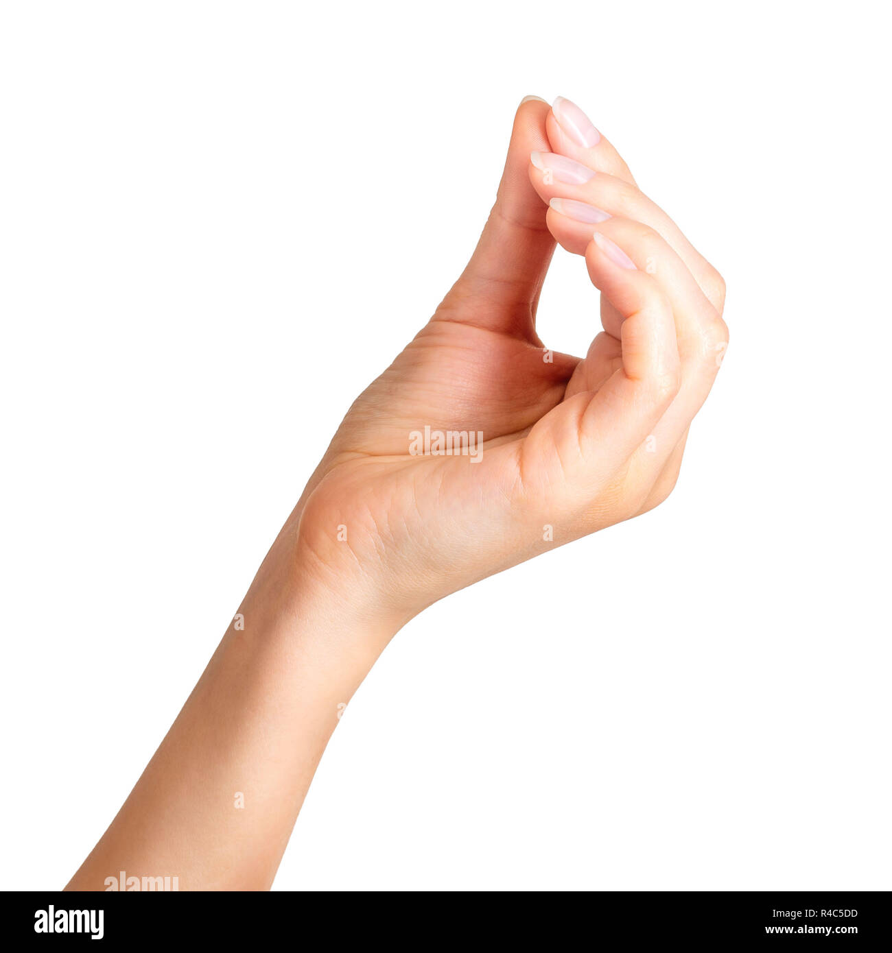 Woman hand holding something with two fingers Stock Photo - Alamy