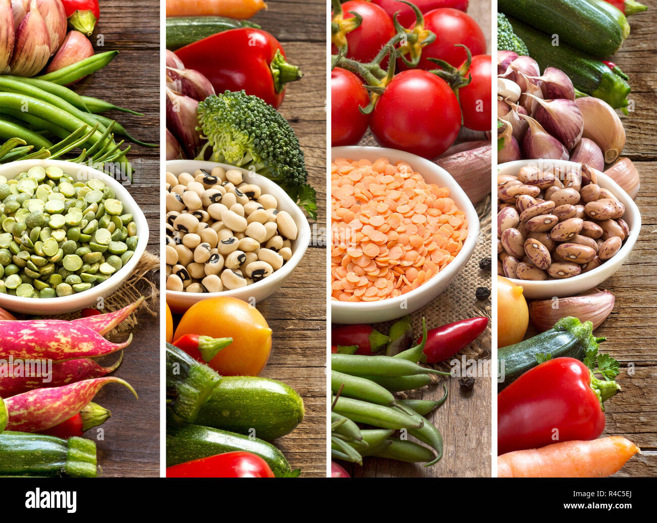 Collage of four legumes and vegetables Stock Photo - Alamy