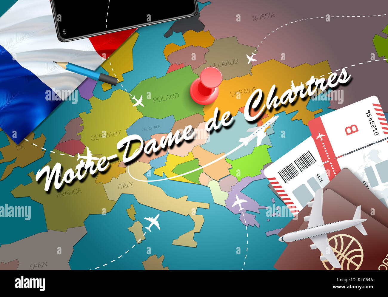 Notre-Dame de Chartres city travel and tourism destination concept ...