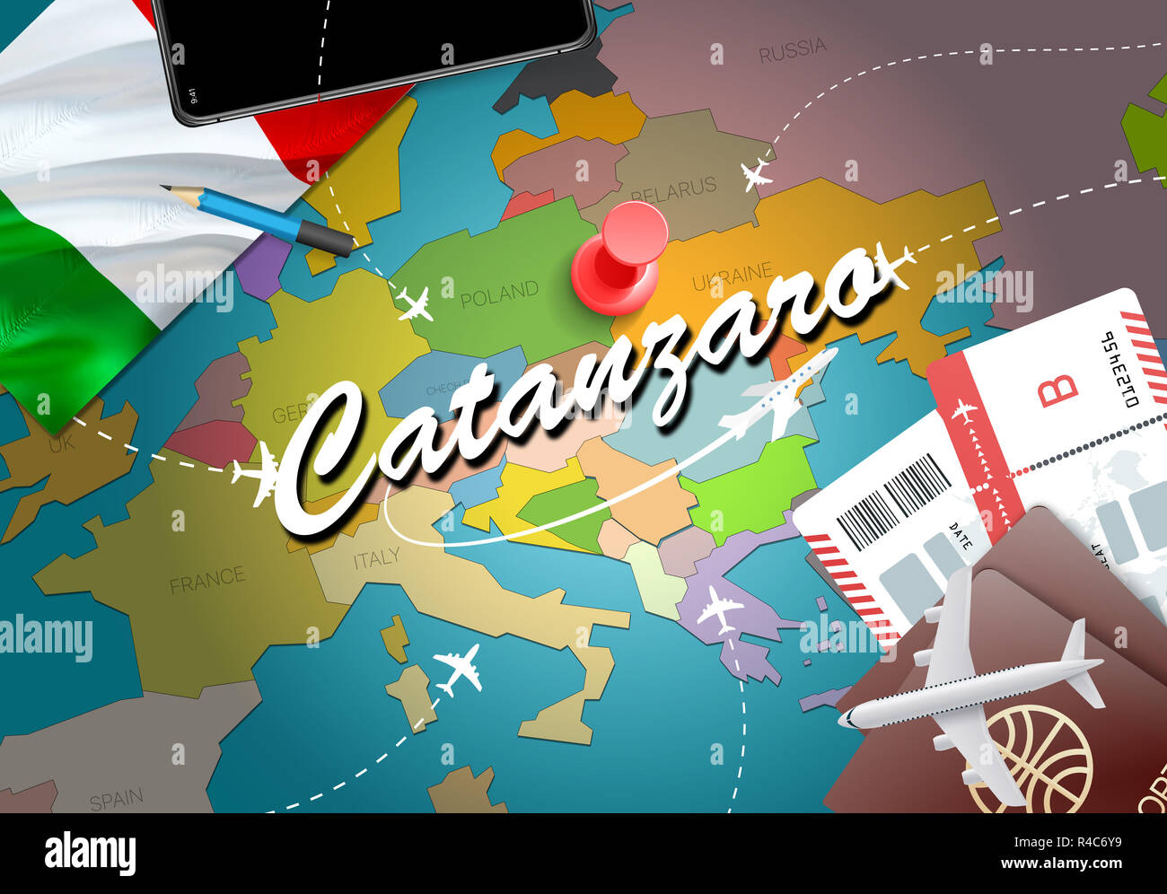 Catanzaro city travel and tourism destination concept. Italy flag and ...