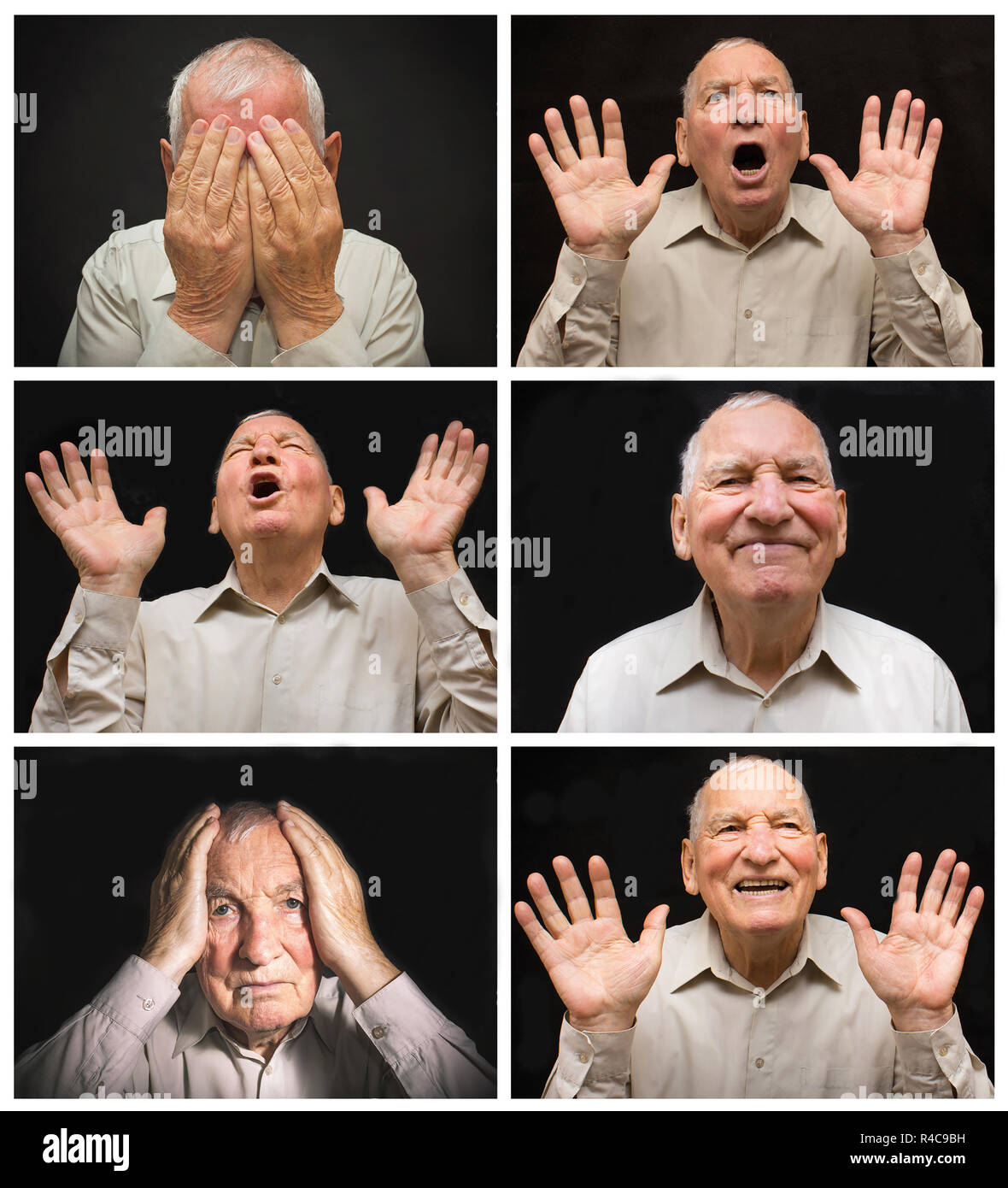 The old man with emotions on a dark background Stock Photo - Alamy