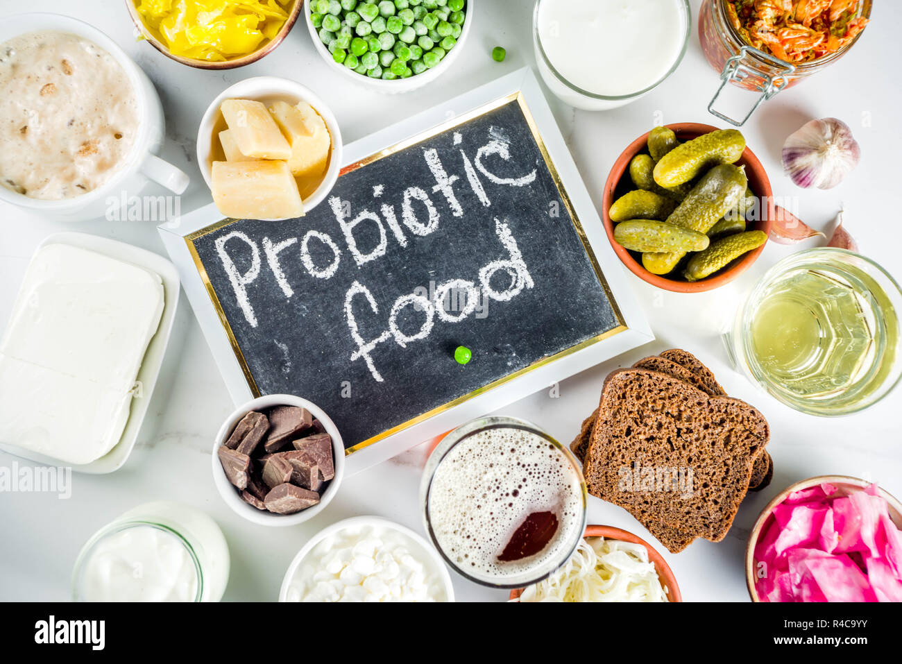 Super Healthy Probiotic Fermented Food Sources, drinks, ingredients, on ...