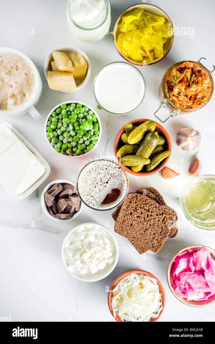Super Healthy Probiotic Fermented Food Sources, drinks, ingredients, on ...