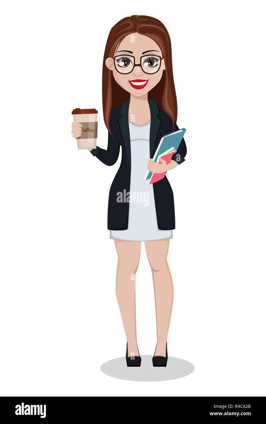 Business woman cartoon character. Beautiful lady businesswoman holds ...