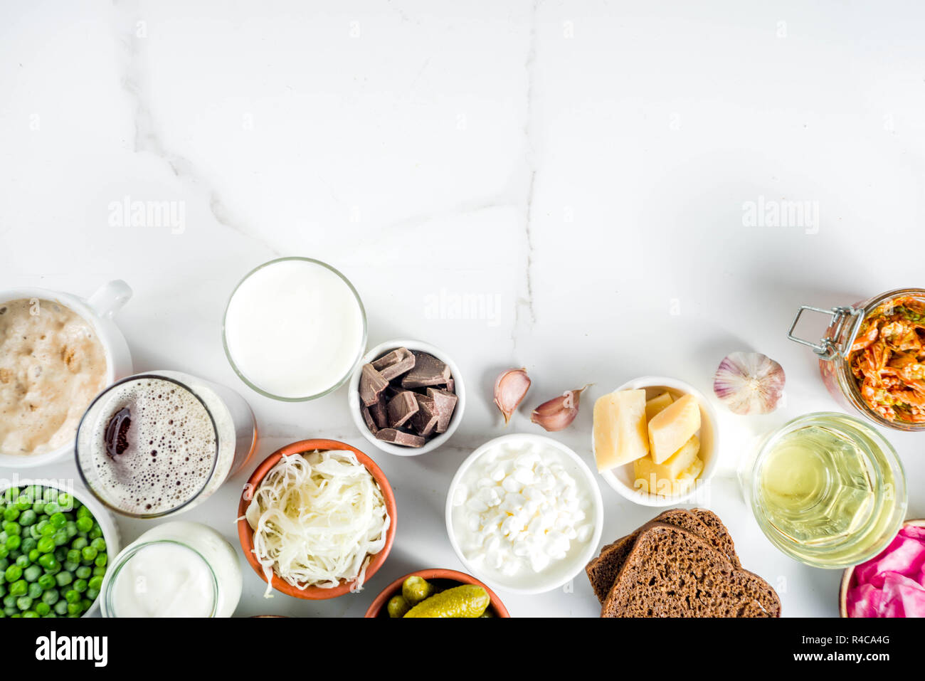 Super Healthy Probiotic Fermented Food Sources, drinks, ingredients, on ...