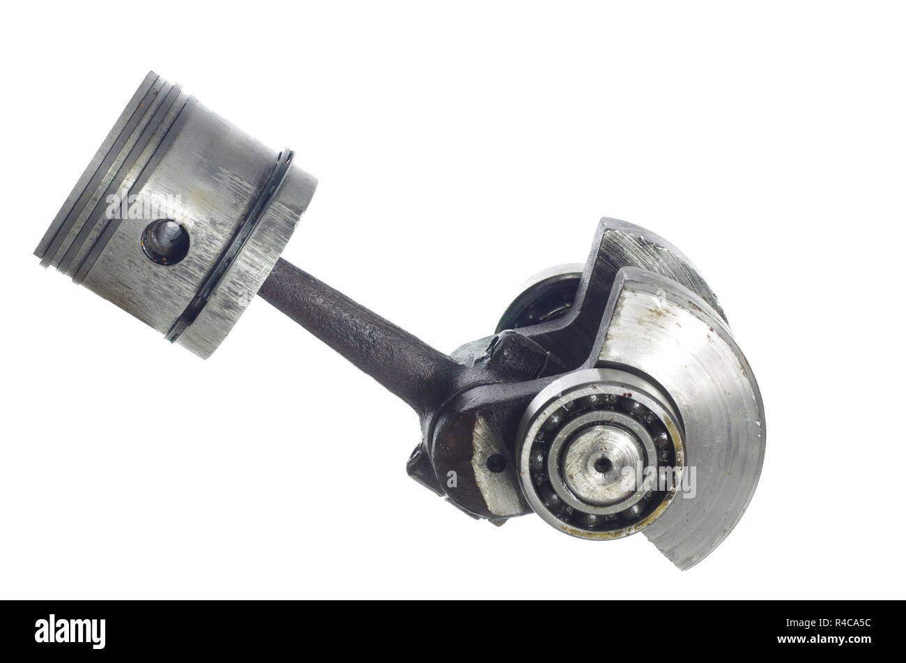 old piston and connecting rod on white background Stock Photo - Alamy