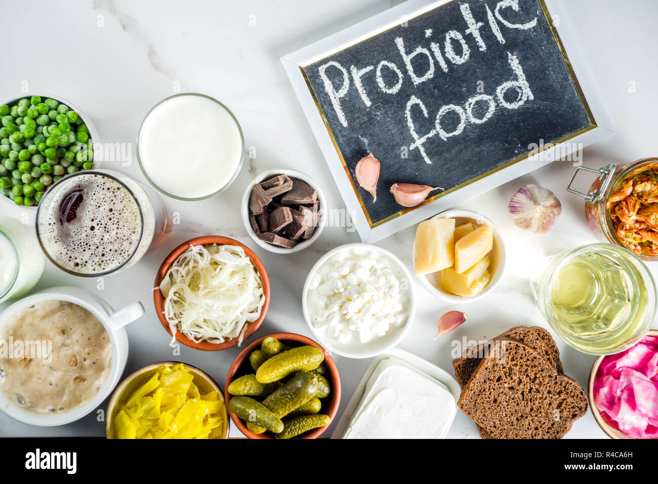 Super Healthy Probiotic Fermented Food Sources, drinks, ingredients, on ...