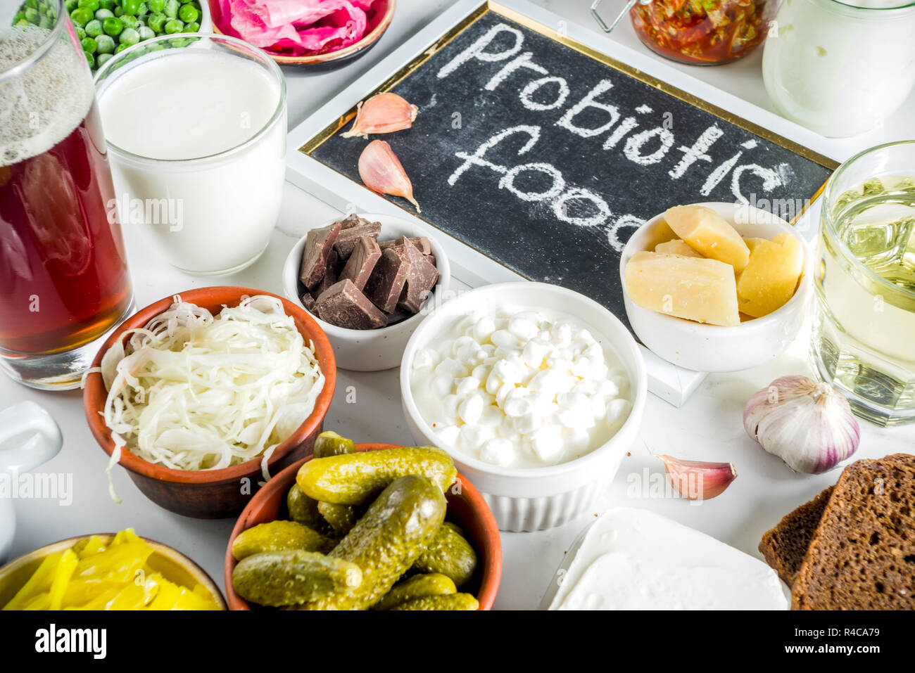 Super Healthy Probiotic Fermented Food Sources, drinks, ingredients, on ...