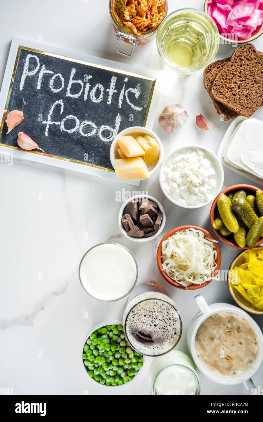 Super Healthy Probiotic Fermented Food Sources, drinks, ingredients, on ...